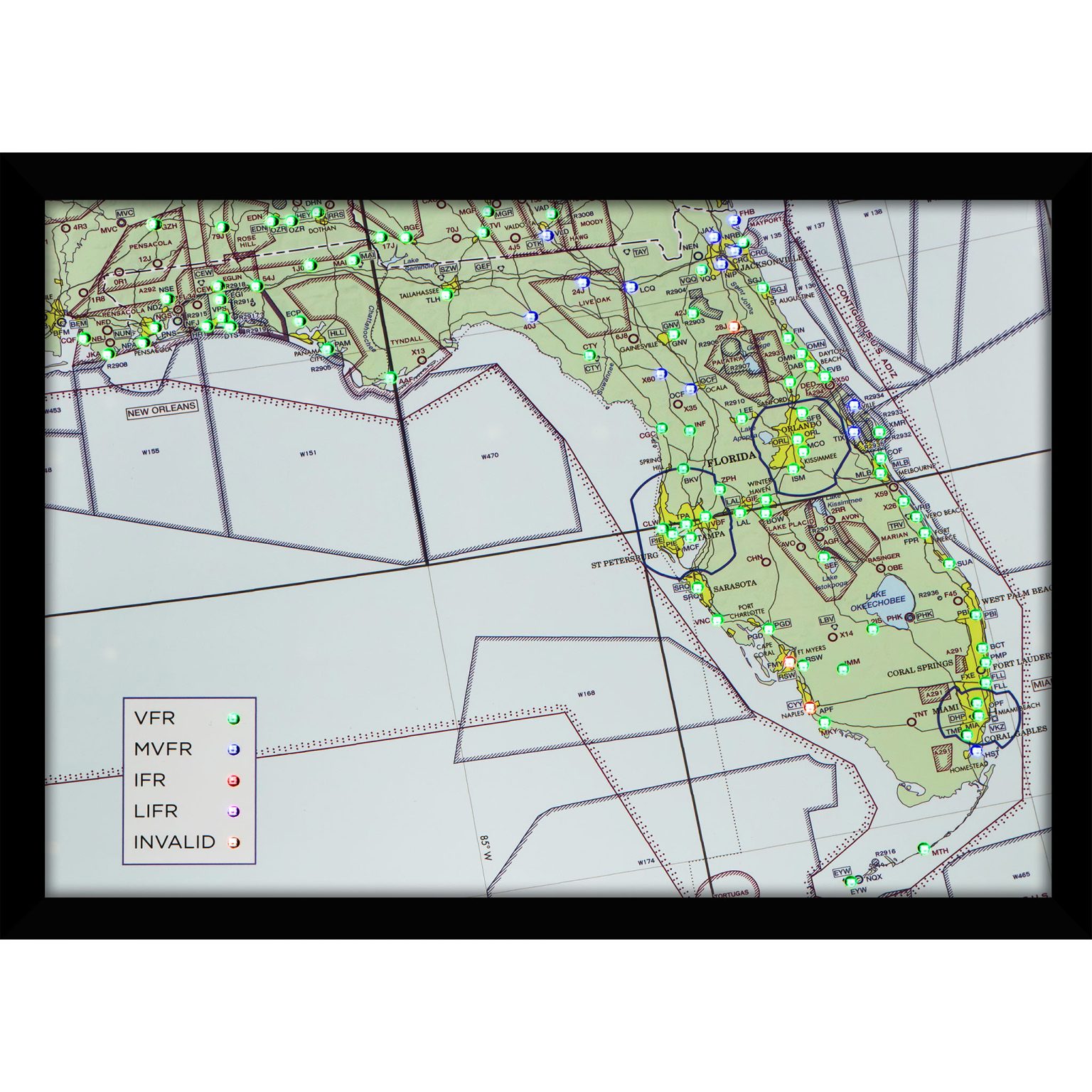 Florida METAR Map – 100 LEDs, Real-Time Aviation Weather, 10x8 inch ...