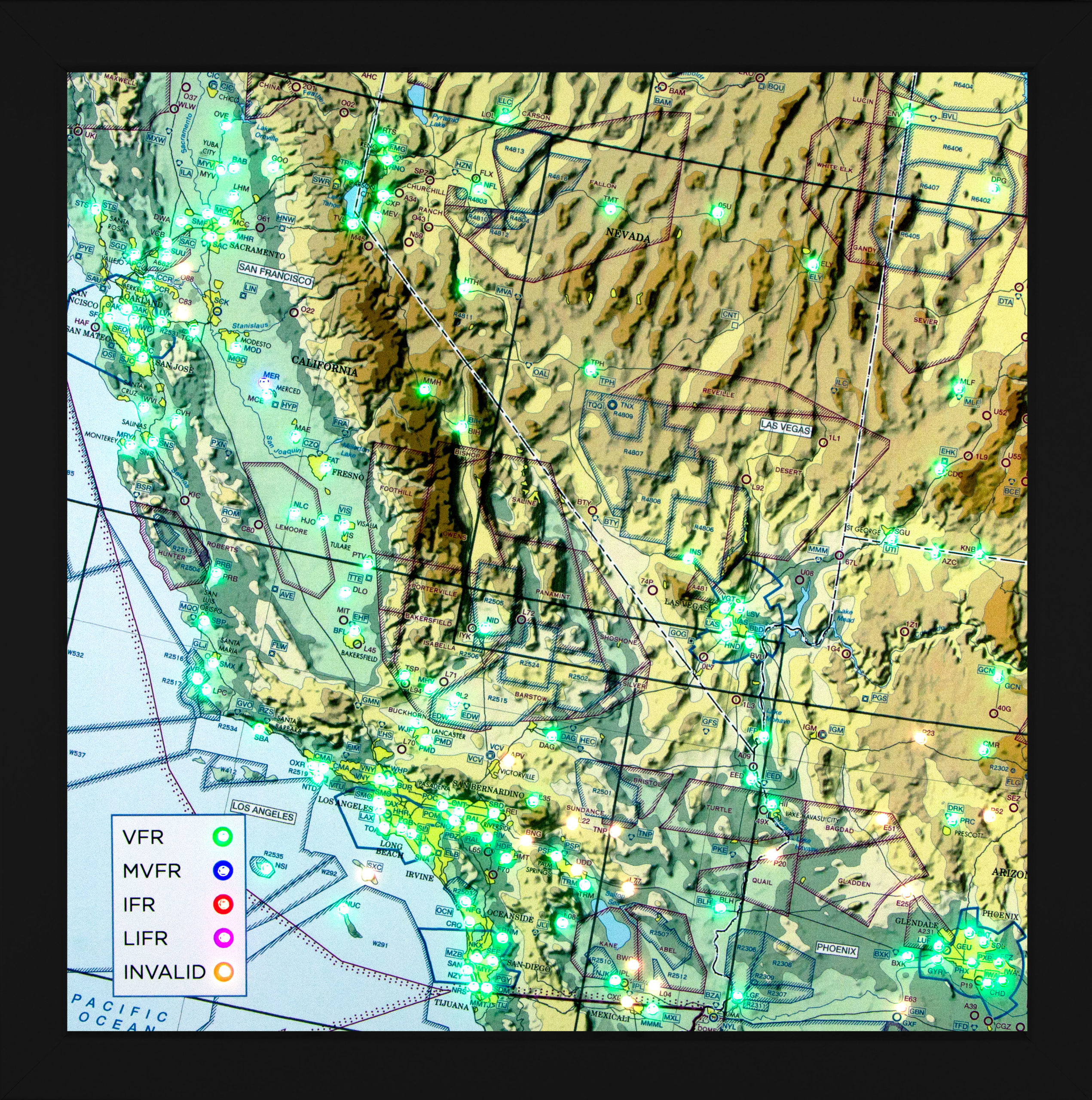 California METAR Map with 153 LEDs (with parts of NV, AZ & UT) – pilotMap