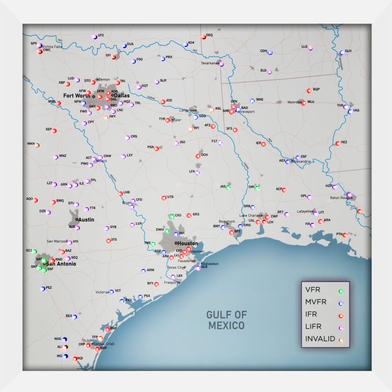 Texas METAR map small with 142 LEDs (with parts of LA, AR) | pilotMap