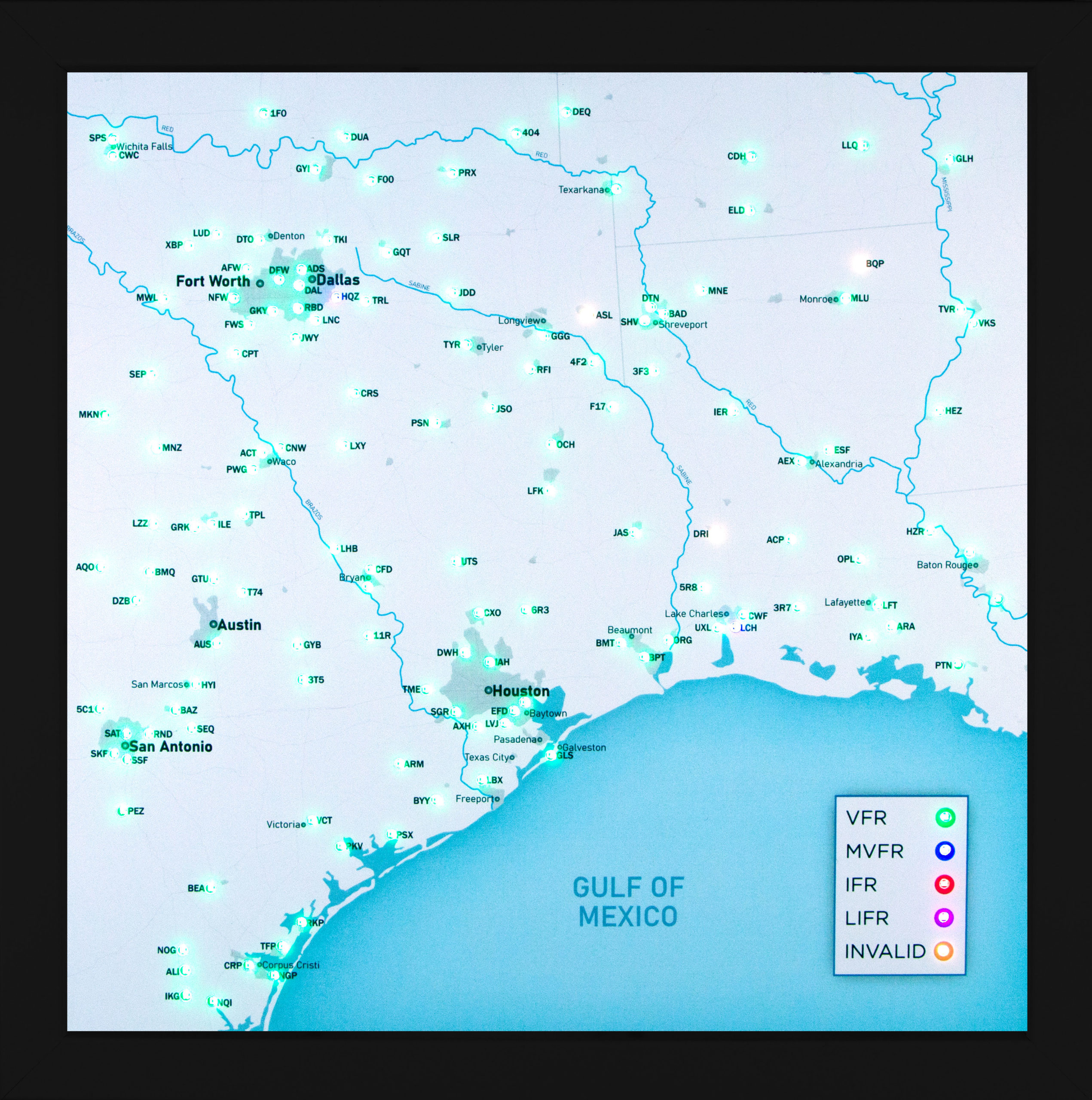 Texas METAR map small with 142 LEDs (with parts of LA, AR) – pilotMap