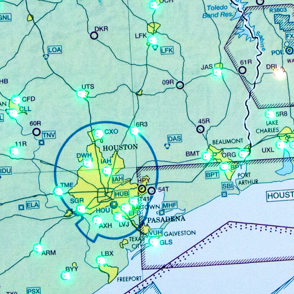 Texas METAR map small with 142 LEDs (with parts of LA, AR) – pilotMap