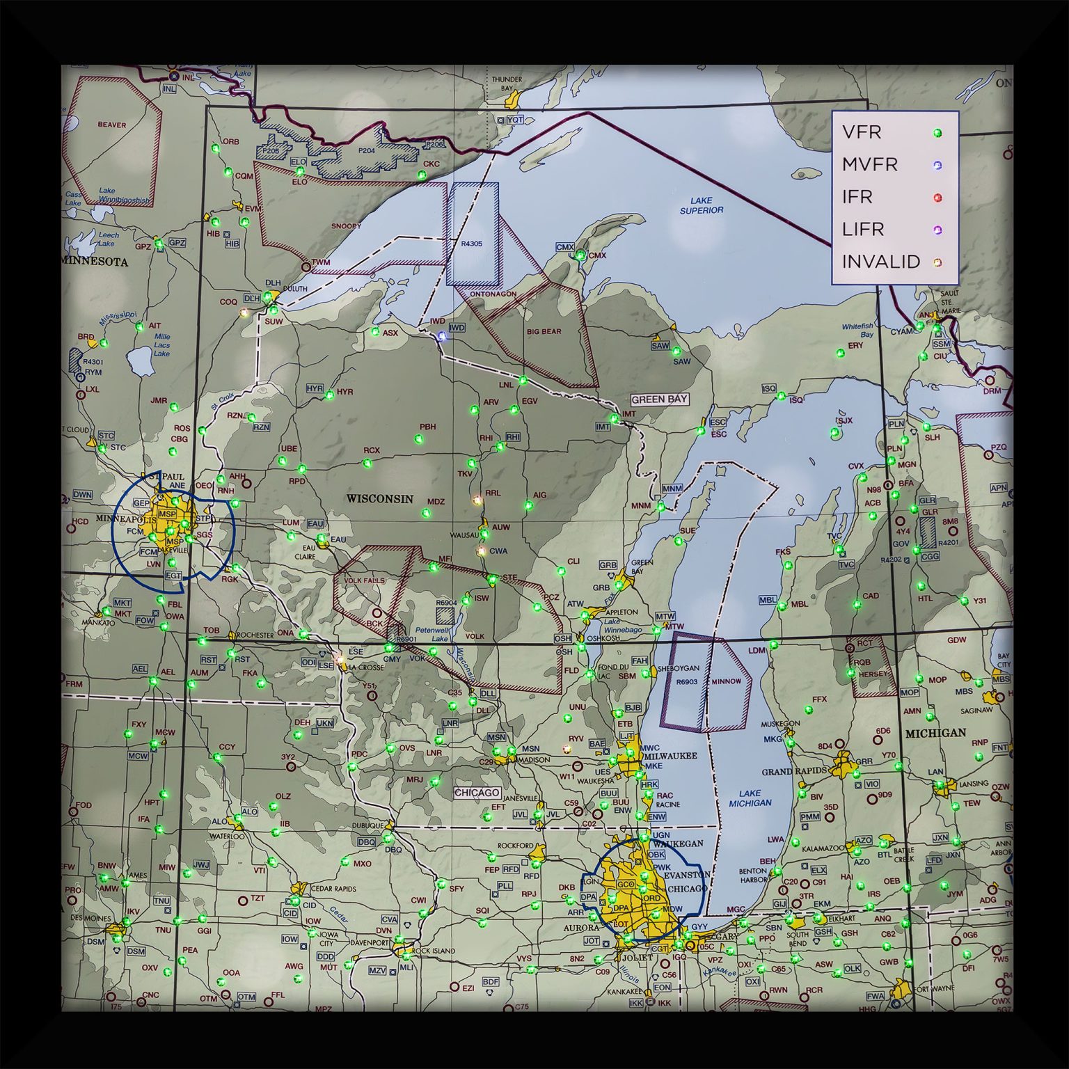 Wisconsin, Michigan & Minnesota map with 199 LEDs | pilotMap